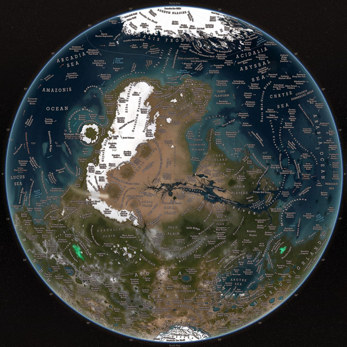Map of Terraformed Mars - Pablo Carlos Budassi