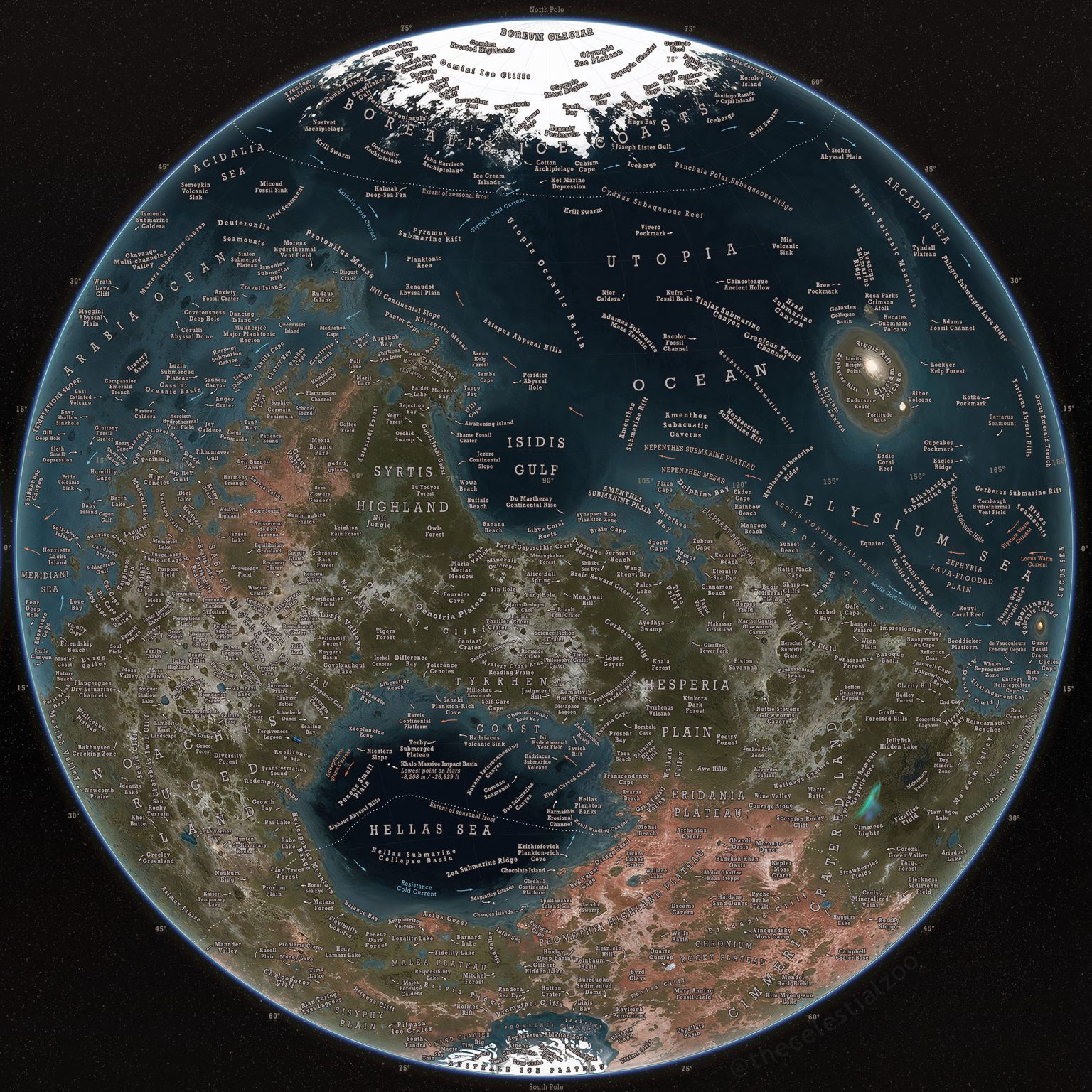 Map of Terraformed Mars - Pablo Carlos Budassi