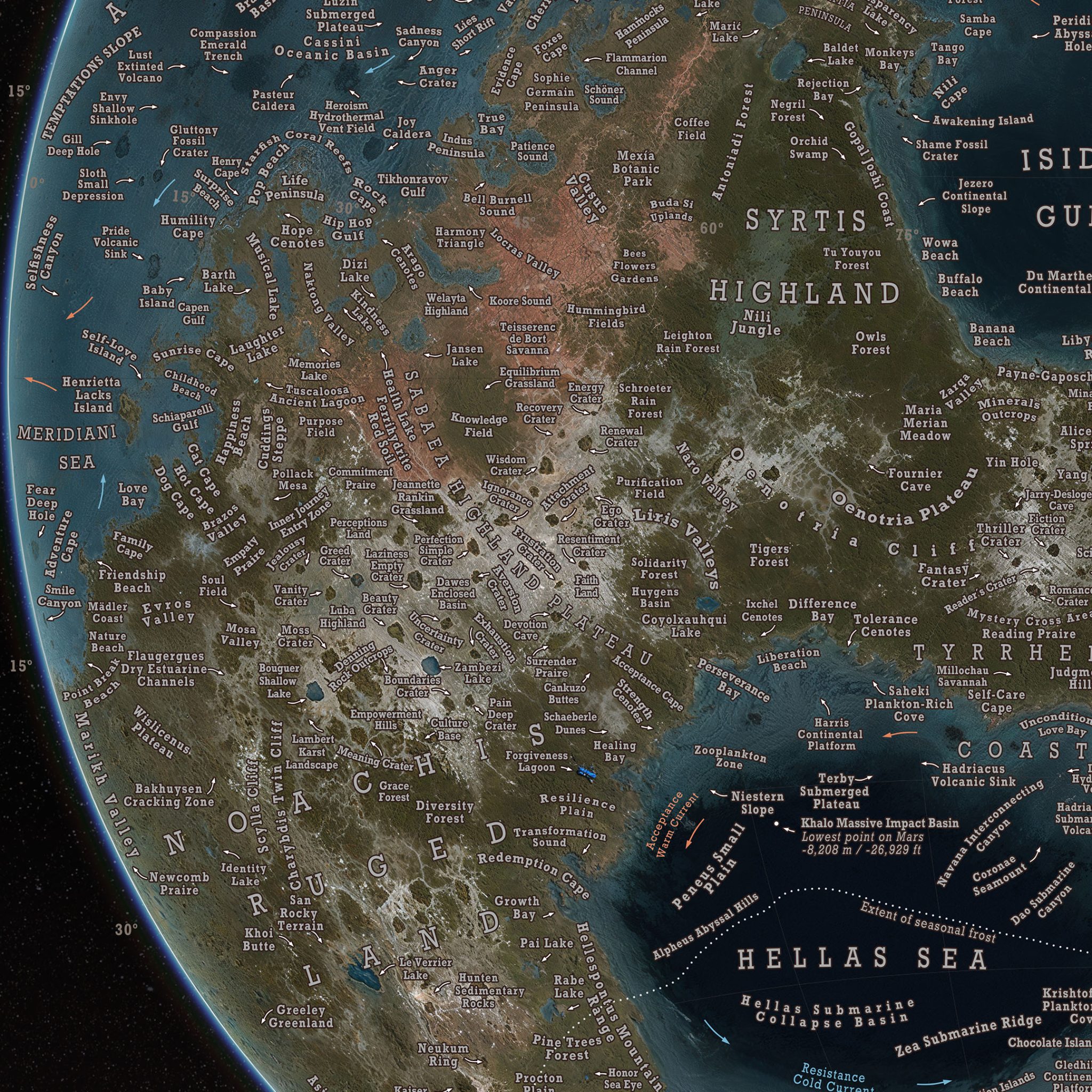 Map of Terraformed Mars - Pablo Carlos Budassi
